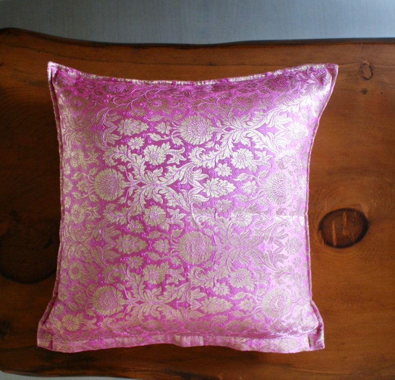 18x18 Set of Two Indian Brocade Pillow Covers, Damask Pattern Jacquard ...