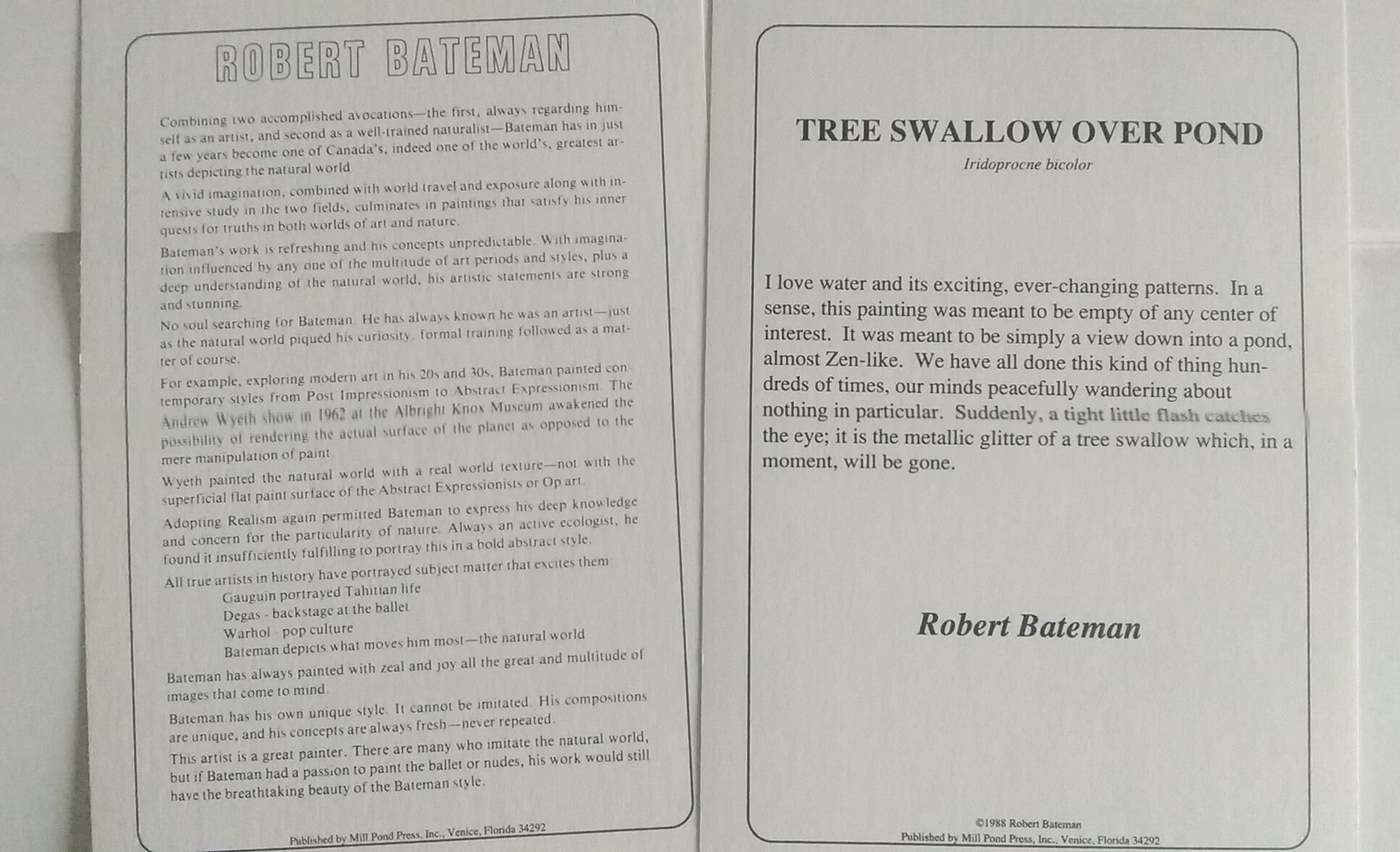 Robert Bateman Tree Swallow Over Pond Limited Edition Print - Etsy