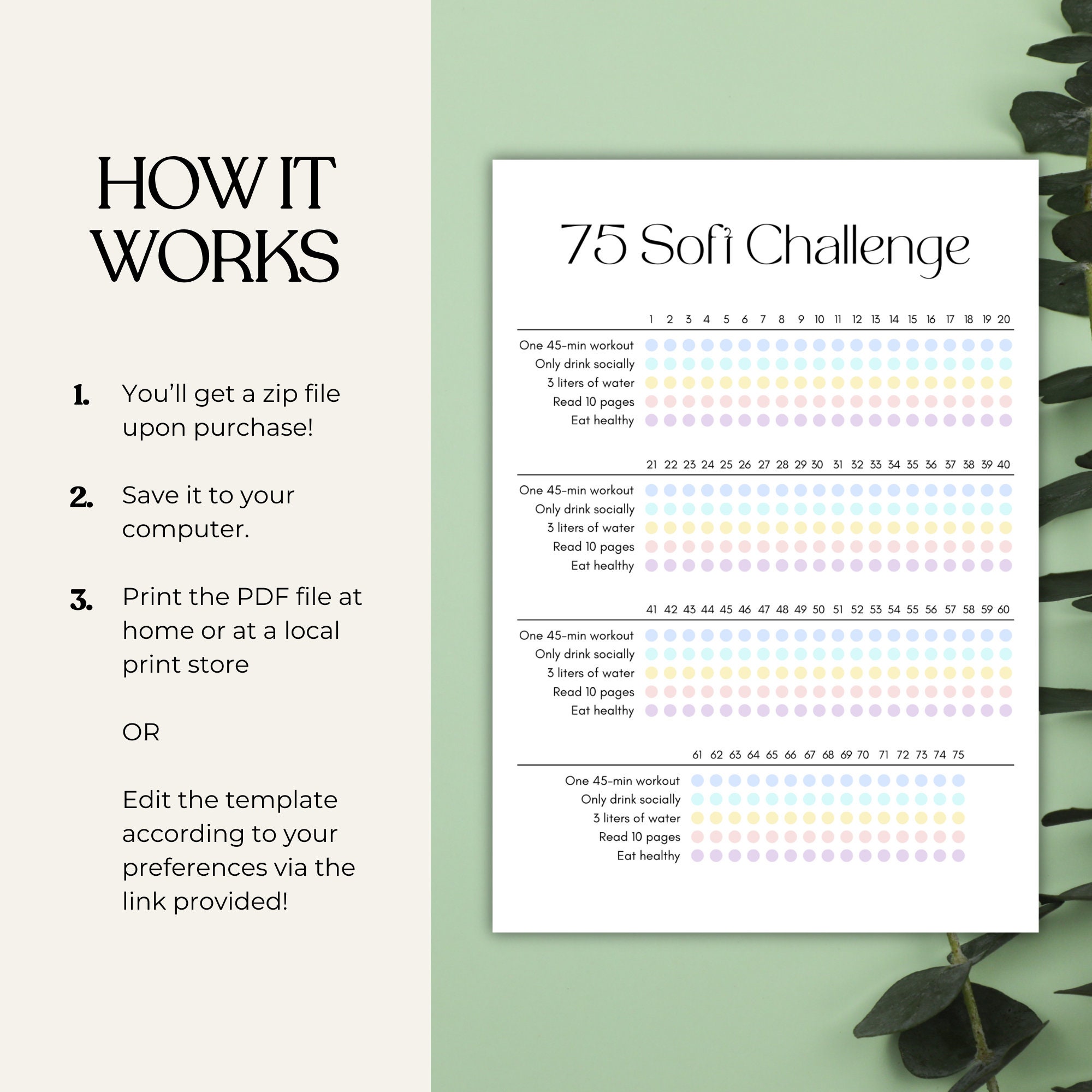Basic 75 Soft Challenge Tracker, 75 Hard Fitness Planner, Healthy ...