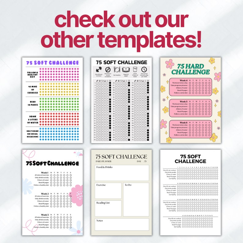 Basic 75 Soft Challenge Tracker, 75 Hard Fitness Planner, Healthy ...