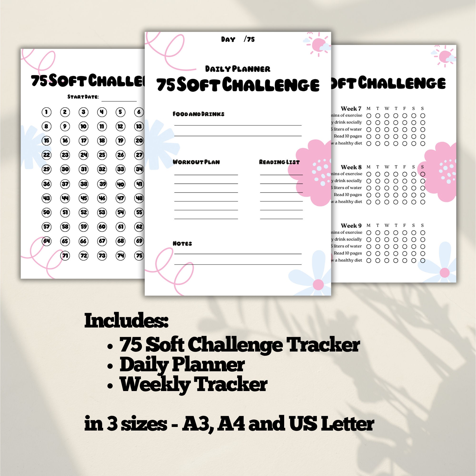 75 Day Soft Challenge Bundle, Weekly 75 Hard Habit Tracker, Printable ...