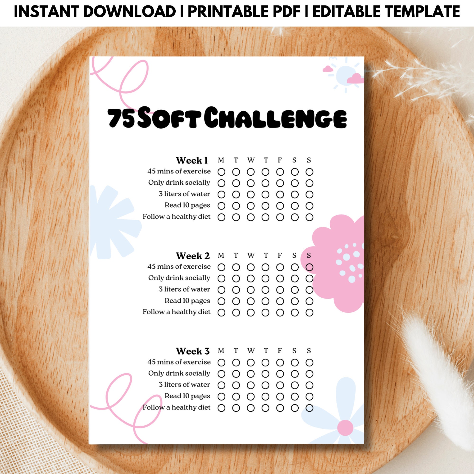 75 Day Soft Challenge Bundle, Weekly 75 Hard Habit Tracker, Printable ...