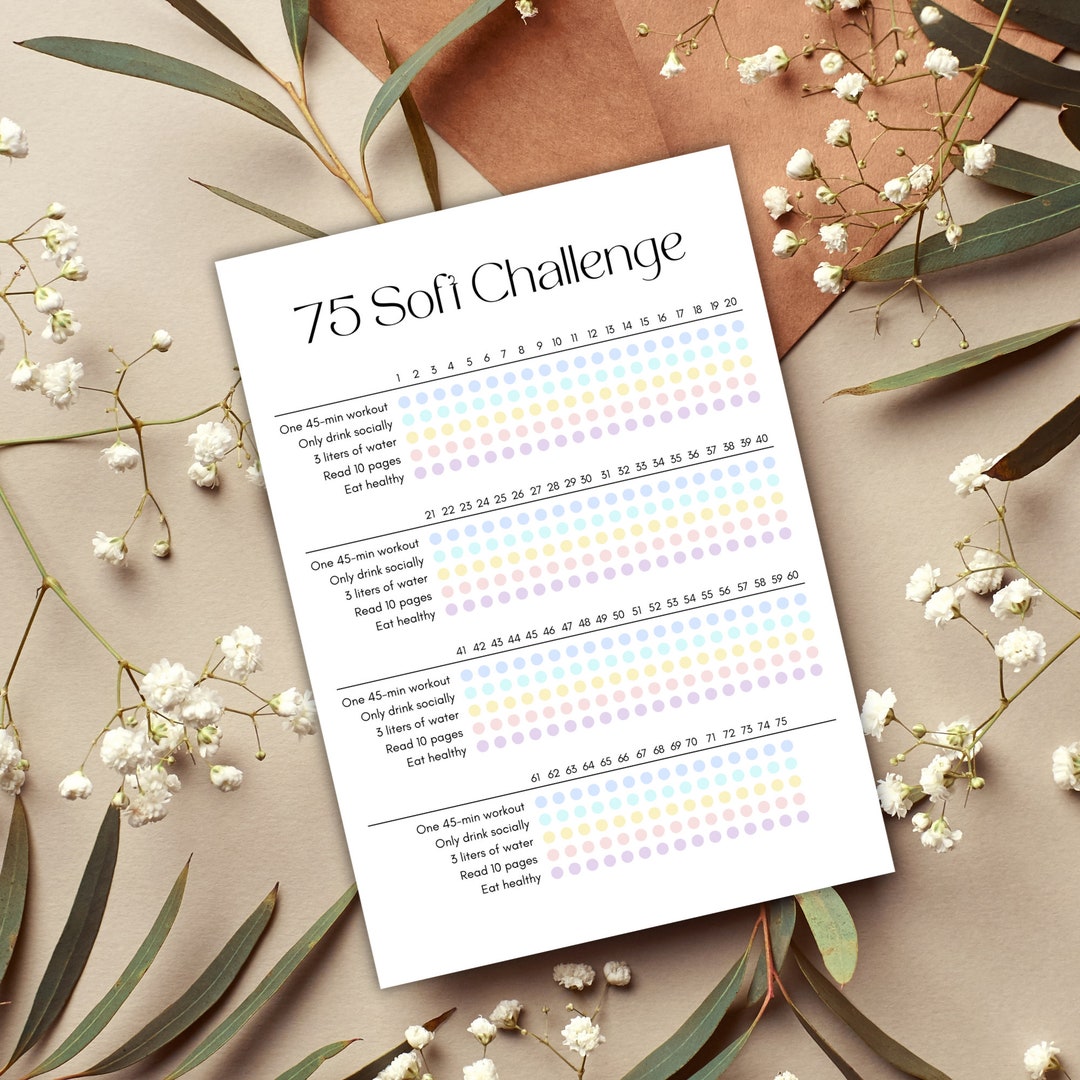 Basic 75 Soft Challenge Tracker, 75 Hard Fitness Planner, Healthy Workout Journal, Colourful ...