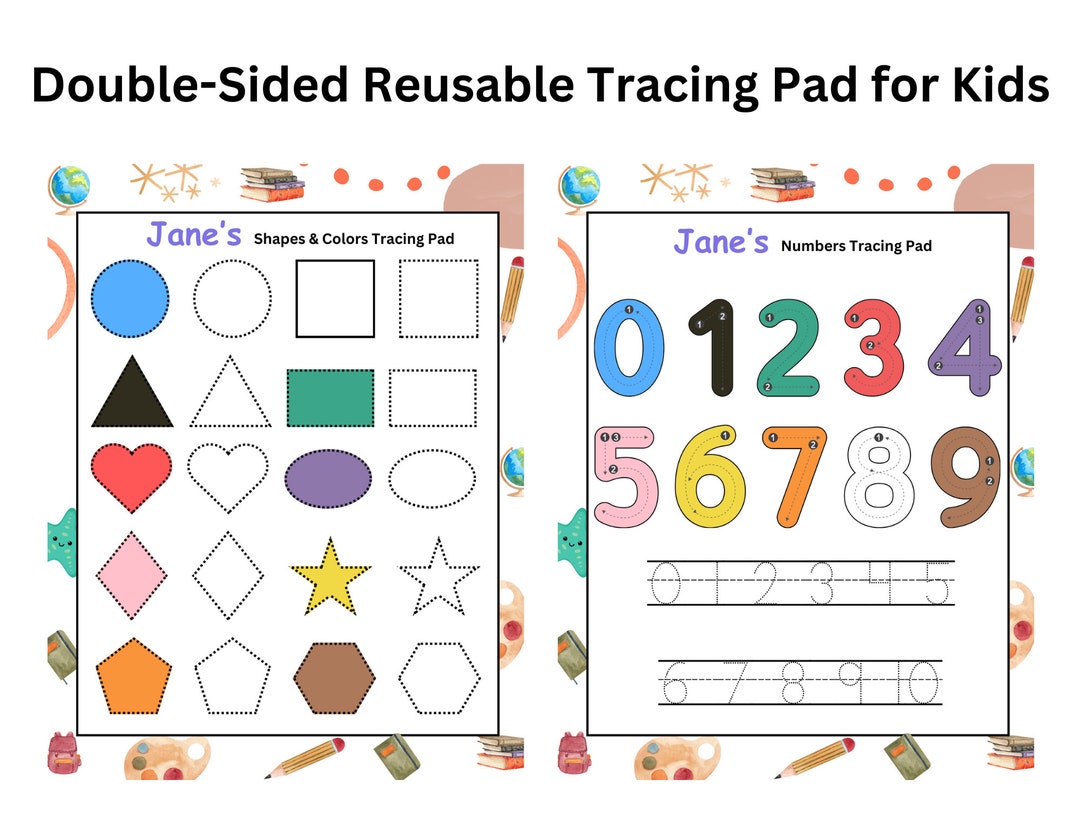 Personalized Kids' Tracing Pad Shapes, Numbers, Colors Reusable ...