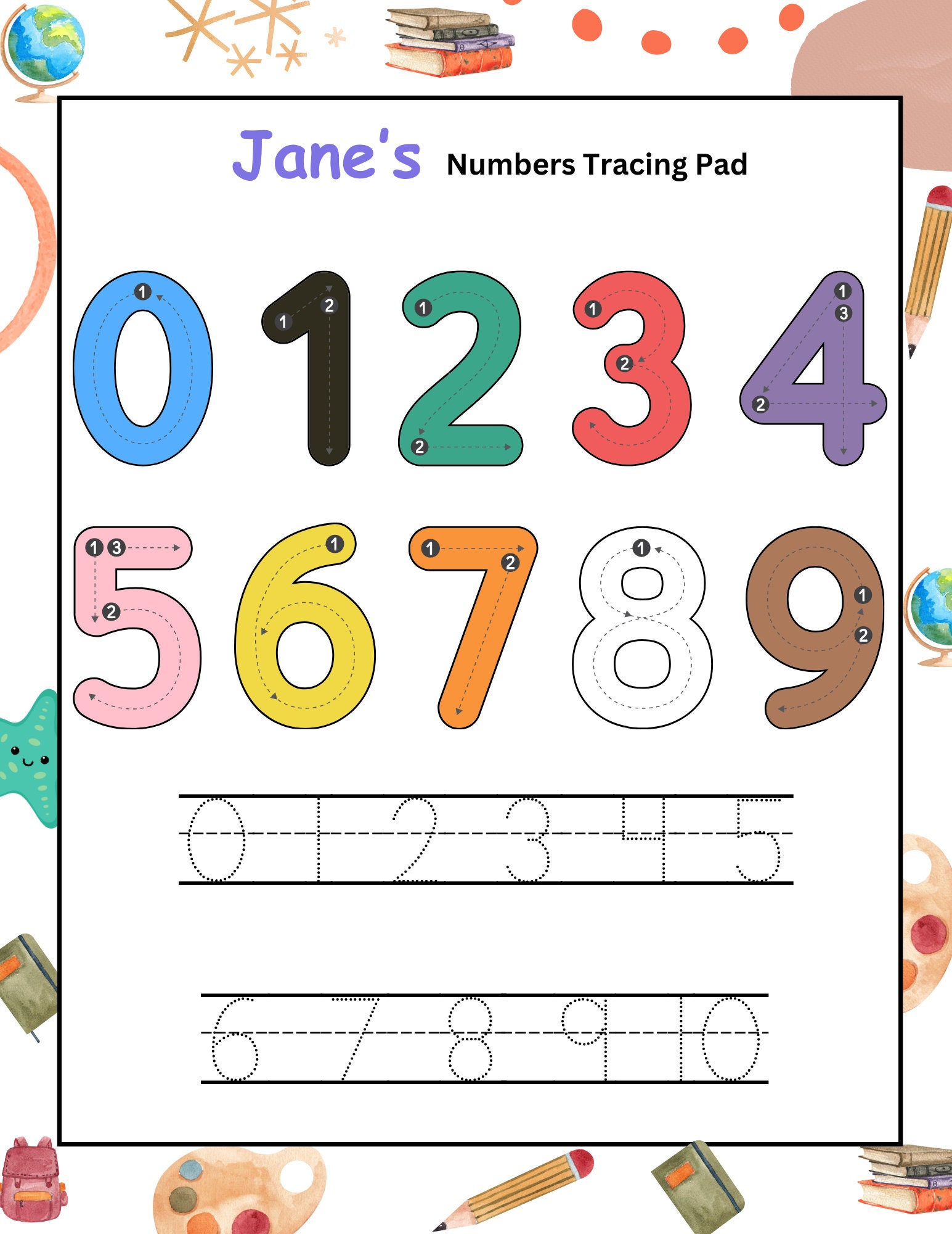 Personalized Kids' Tracing Pad Shapes, Numbers, Colors Reusable ...