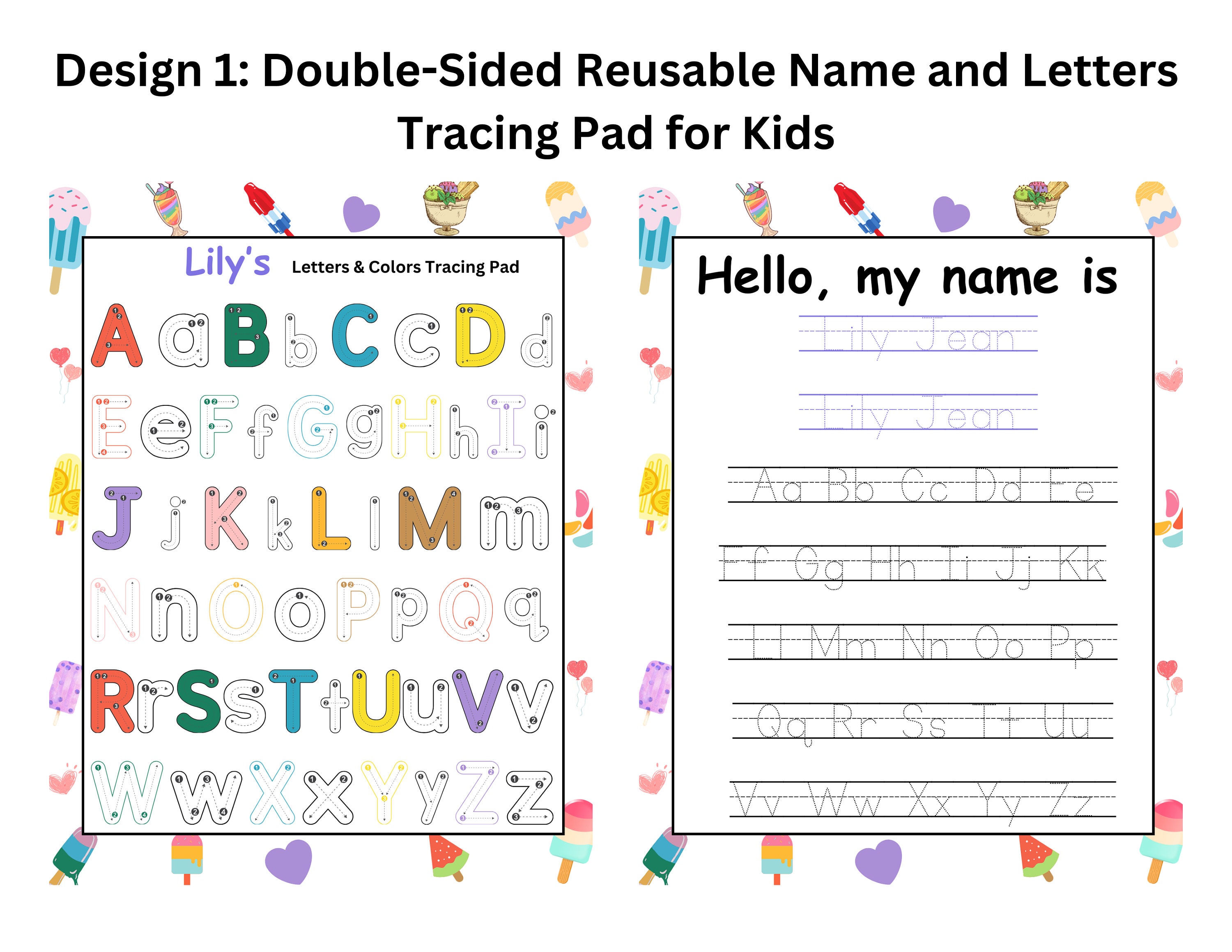 Personalized Name and Alphabet Tracing Pad for Kids - Reusable ...