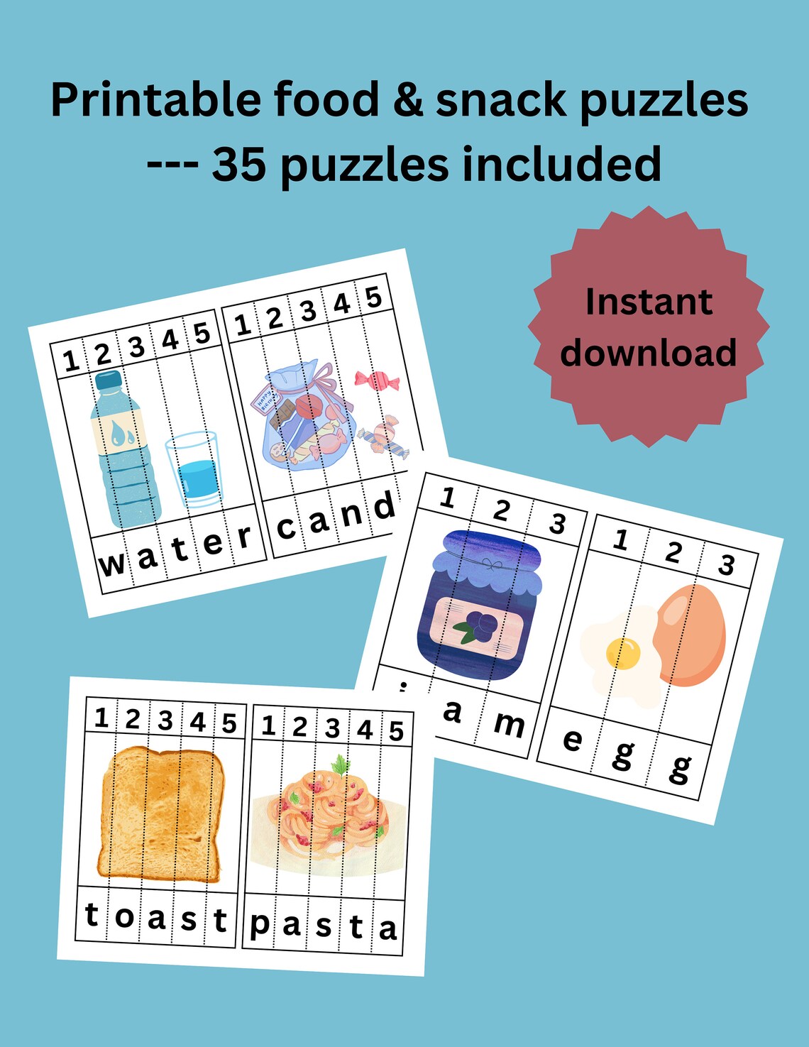 35 Digital Food and Snack Puzzles - Educational Printable for Kids With ...