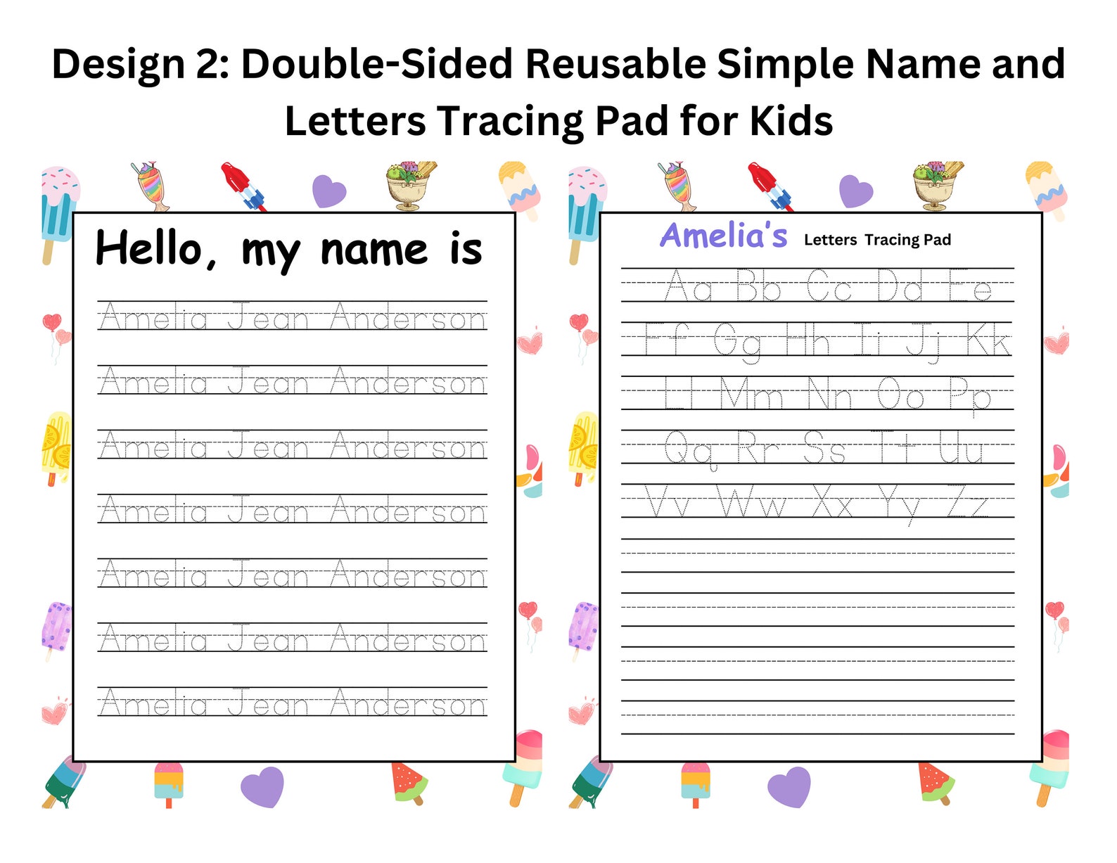 Personalized Name and Alphabet Tracing Pad for Kids - Reusable ...