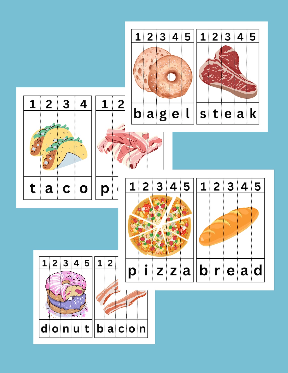 35 Digital Food and Snack Puzzles Educational Printable for Kids With ...