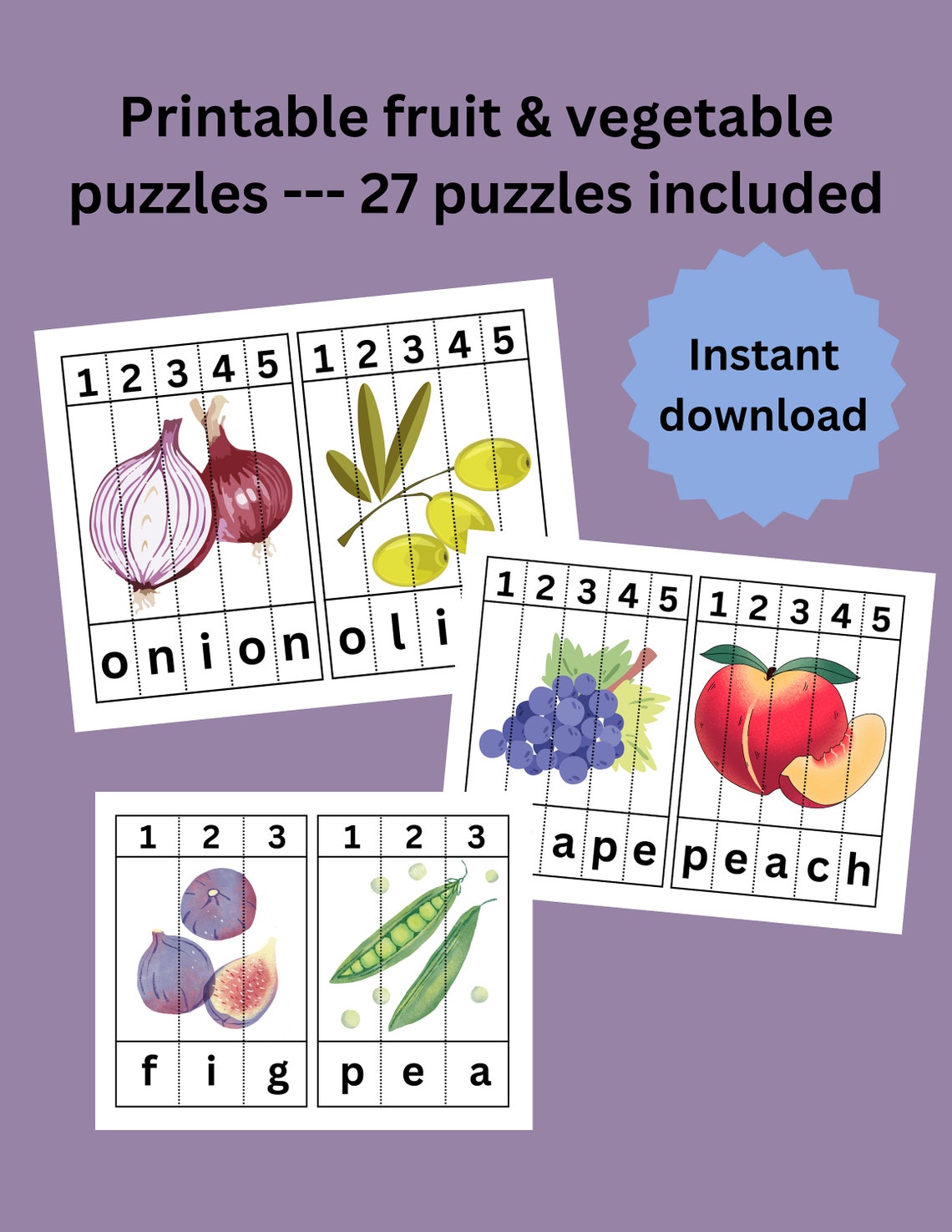 27 Digital Fruit and Vegetable Puzzles - Educational Printable for Kids ...