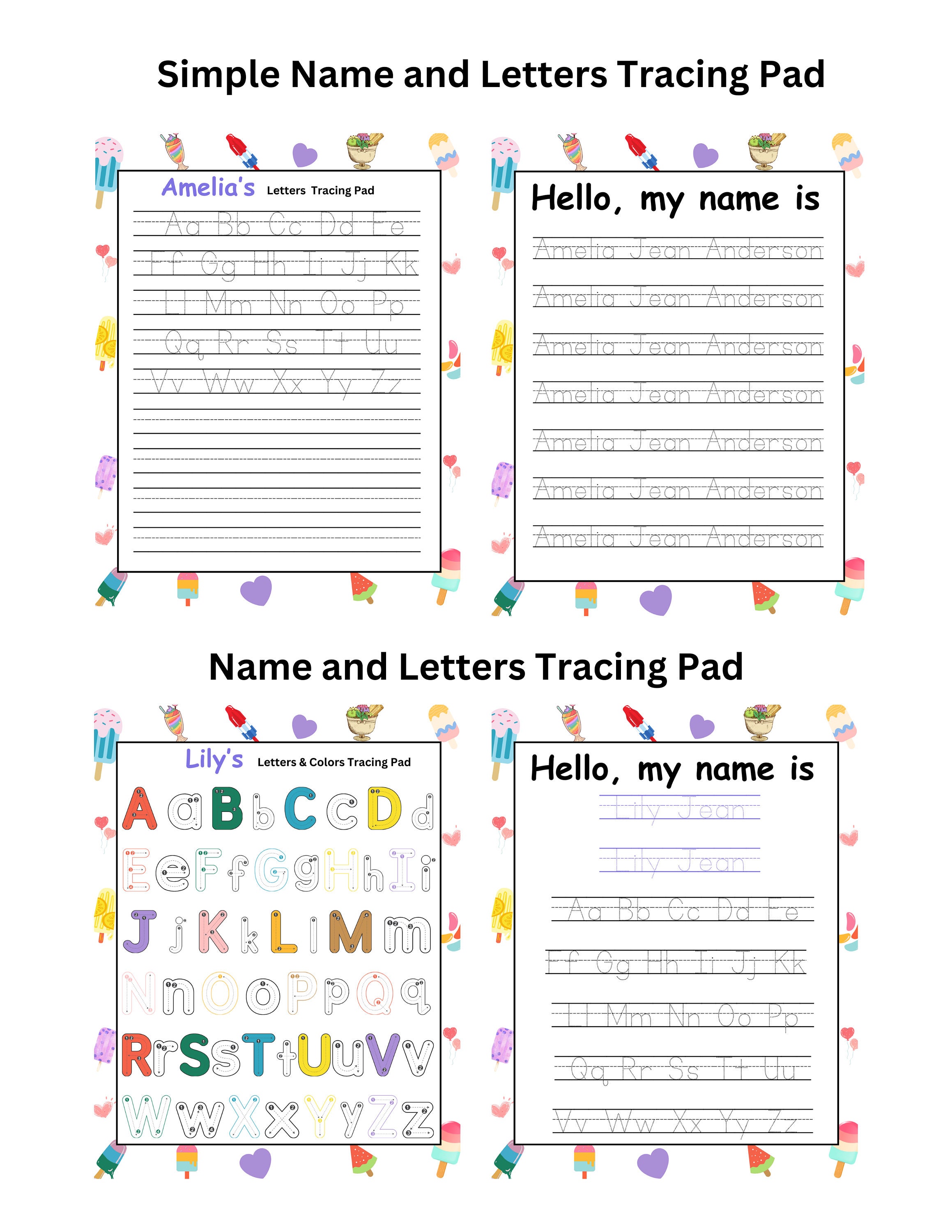 Personalized Name and Alphabet Tracing Pad for Kids - Reusable ...