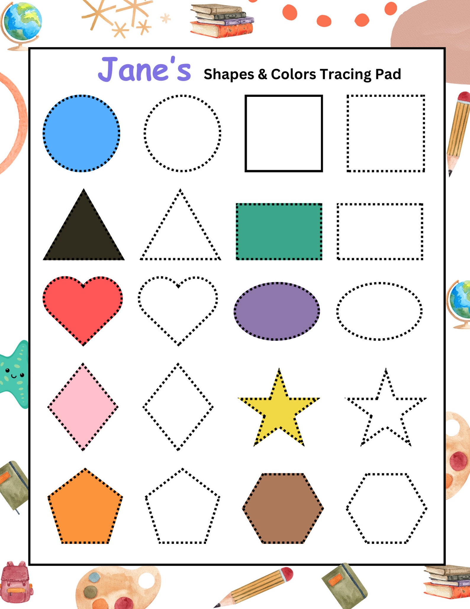 Personalized Kids' Tracing Pad Shapes, Numbers, Colors Reusable ...