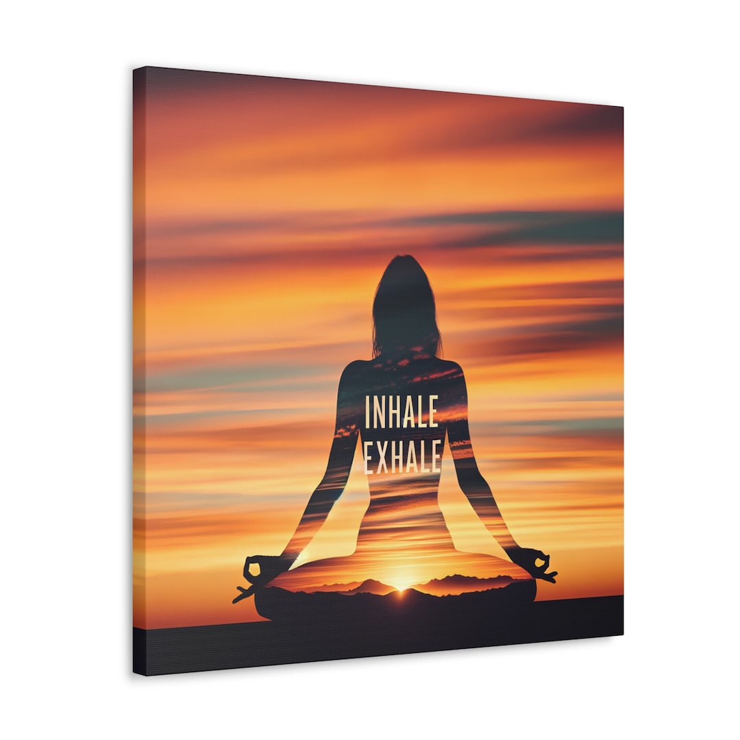 Yoga Inhale Exhale Wall Art Zen Meditation Sunset Canvas Inspirational ...