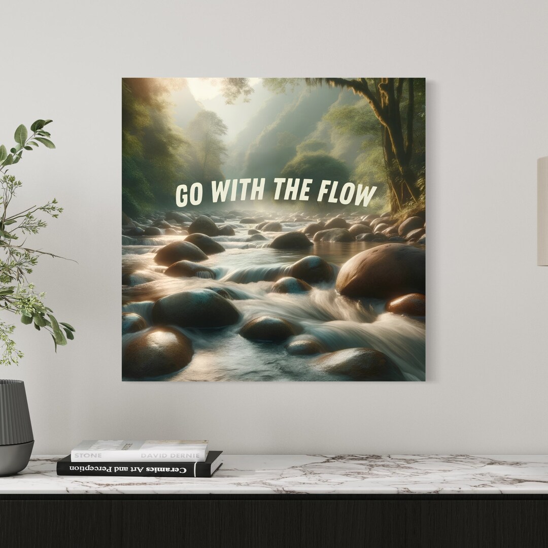 Go With the Flow Poster, Tranquil River & Stones Wall Art, Nature ...
