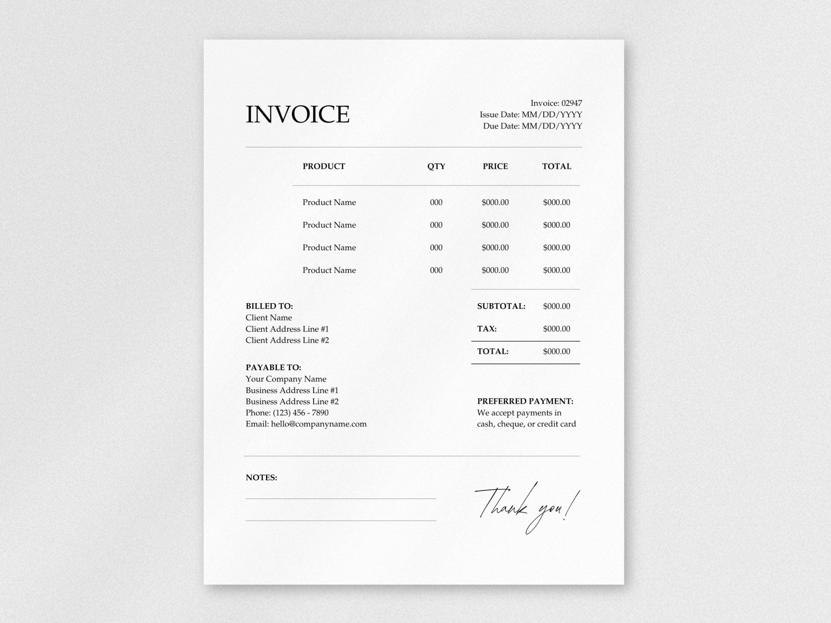 Minimal Invoice Template 1.4 | CANVA Editable | Small Business Billing ...