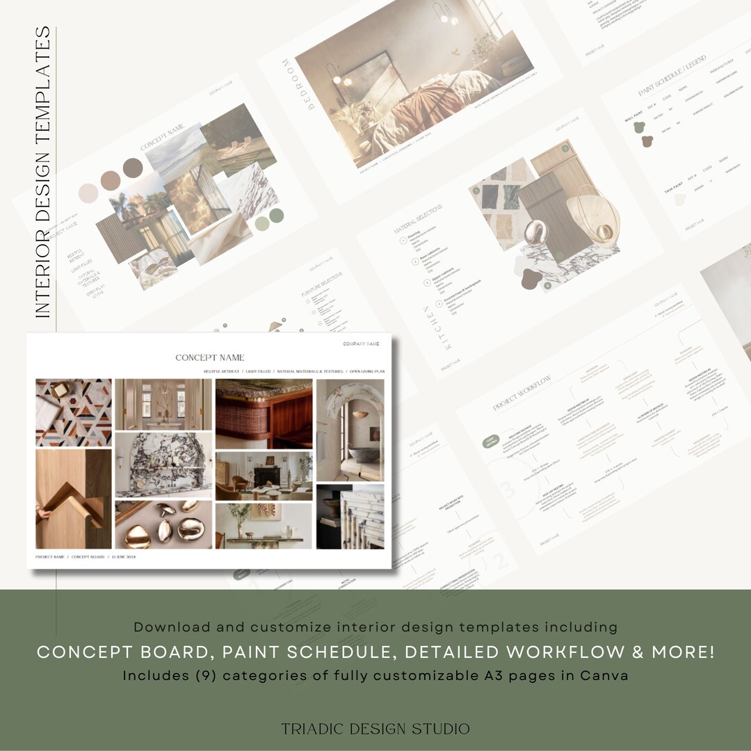 Interior Design Canva Template Bundle | Concept Board, Selection Sheets ...