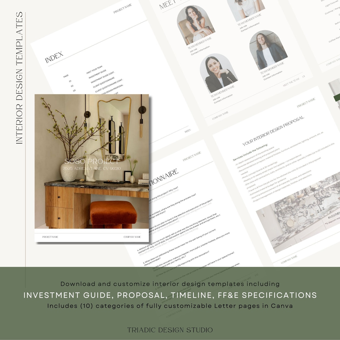 Interior Design Template Bundle for Canva I Meet the Team, Proposal ...