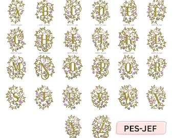 Floral Vine Monogram Embroidery Design - Vintage Letter Font (PES JEF ...