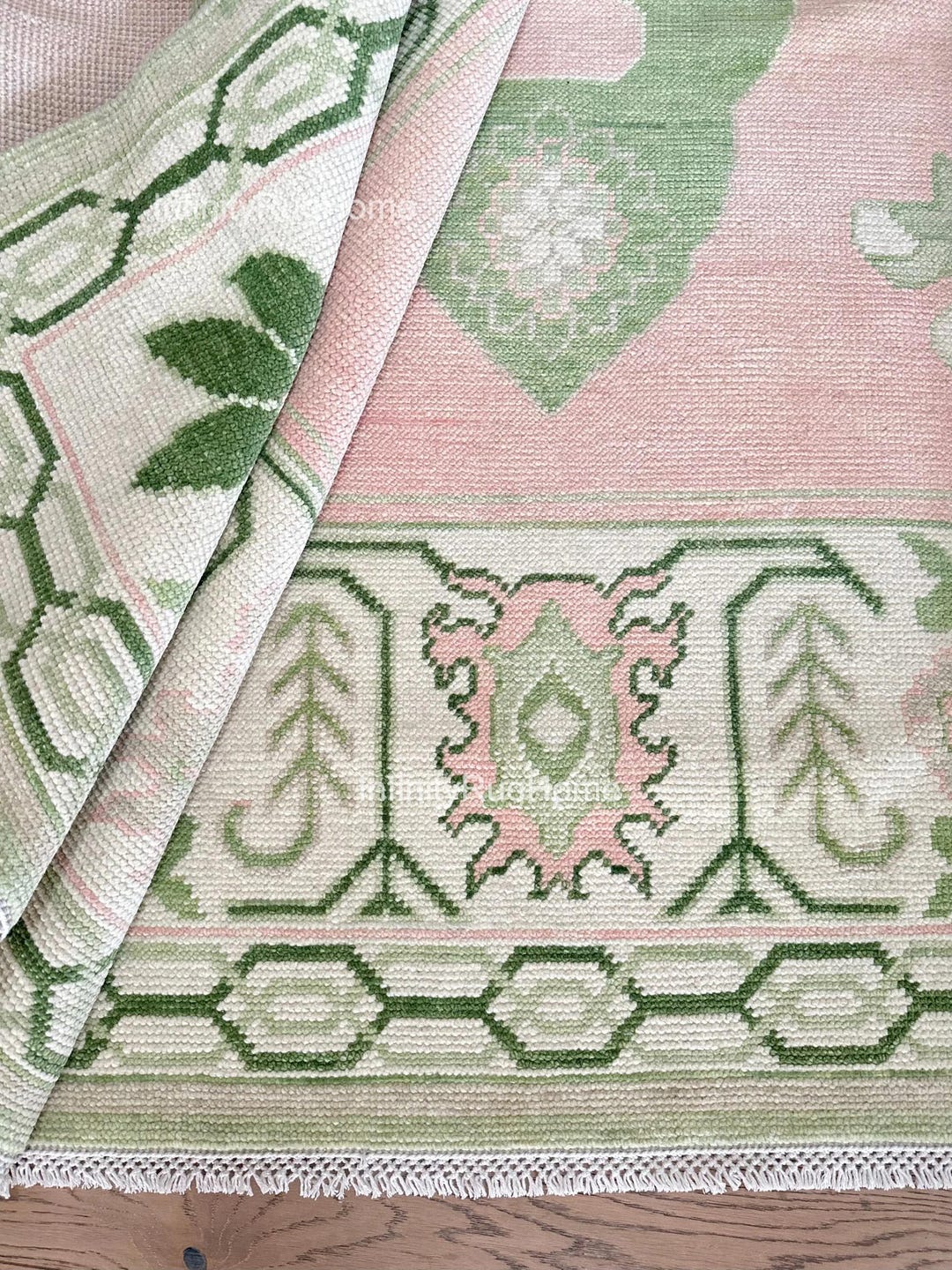 Pink Green Oushak Wool Rug: Boho Chic Persian Style Area Rug - Etsy