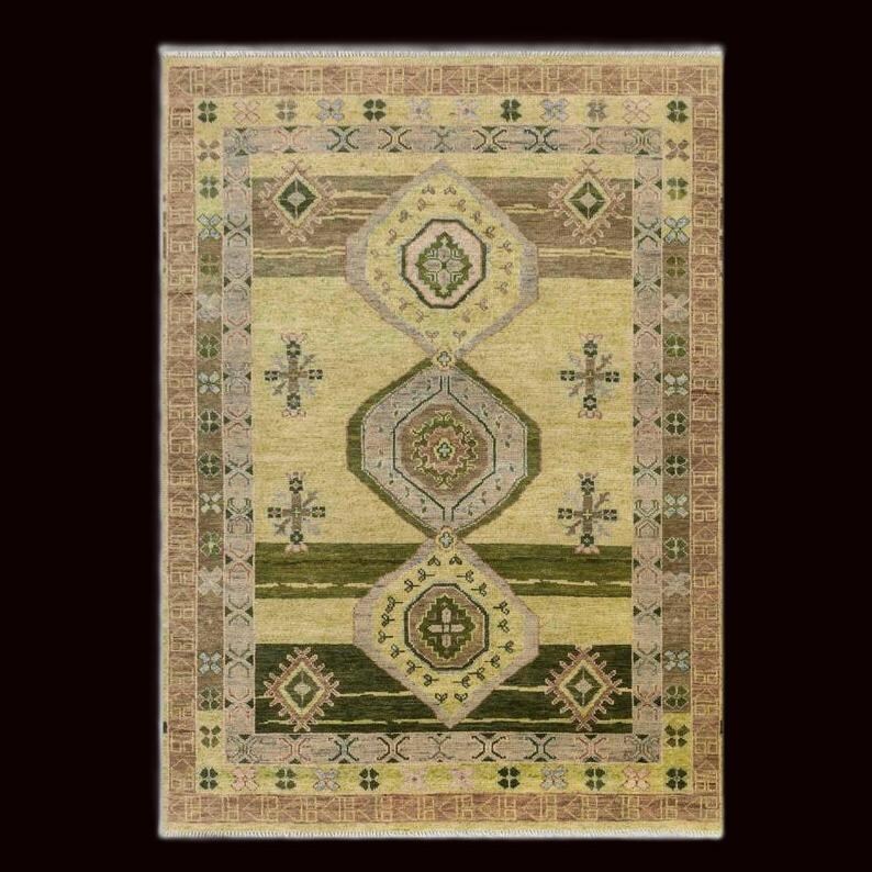 Hand-knotted Oushak Wool Rug: Light Gold & Brown, 9X12 Turkish Vintage ...