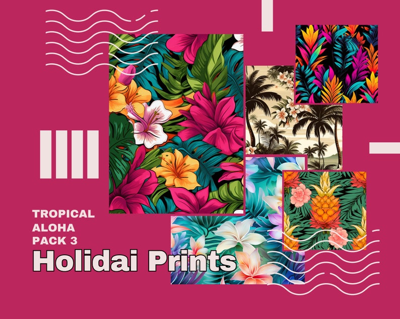 Tropical Aloha Pattern Pack 3 (24 Images), Colorful Background, Digital ...