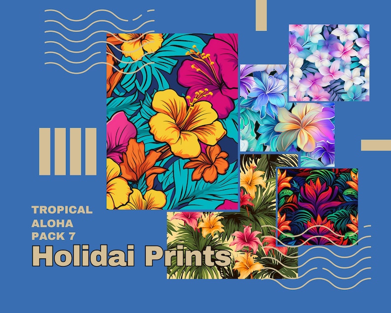 Tropical Aloha Pattern Pack 7 (24 Images), Colorful Background, Digital ...