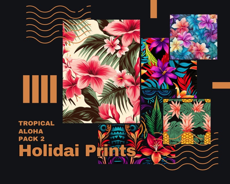 Tropical Aloha Pattern Pack 2 (24 Images), Colorful Background, Digital ...