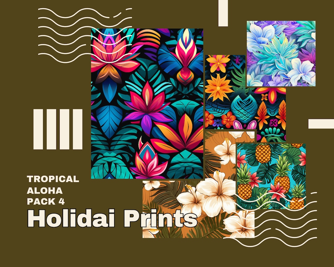 Tropical Aloha Pattern Pack 4 (24 Images), Colorful Background, Digital ...