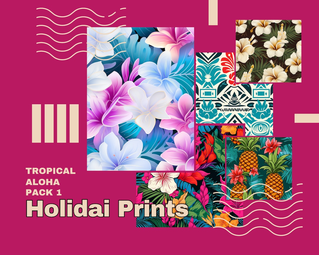 Tropical Aloha Pattern Pack, Colorful Hawaiian Backgrounds (digital ...
