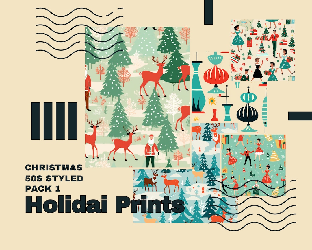 1950s Inspired Christmas Pattern Pack 1 (24 Images), Background ...