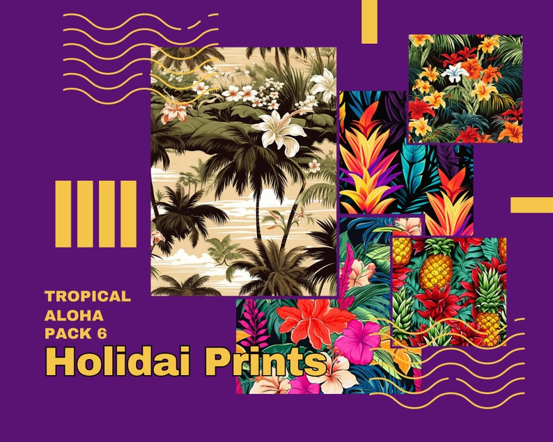 Tropical Aloha Pattern Pack 6 (24 Images), Colorful Background, Digital ...