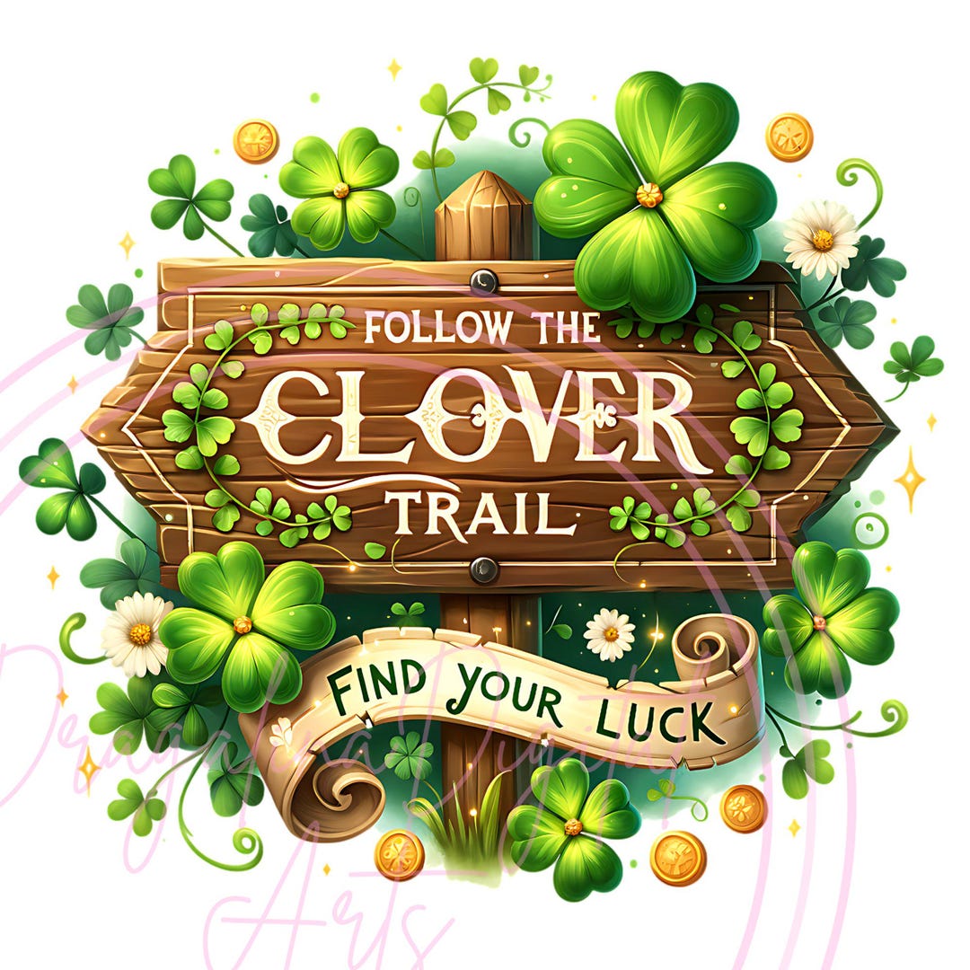 St Patricks Day Clipart Follow the Clover Trail PNG Lucky Sign Digital ...