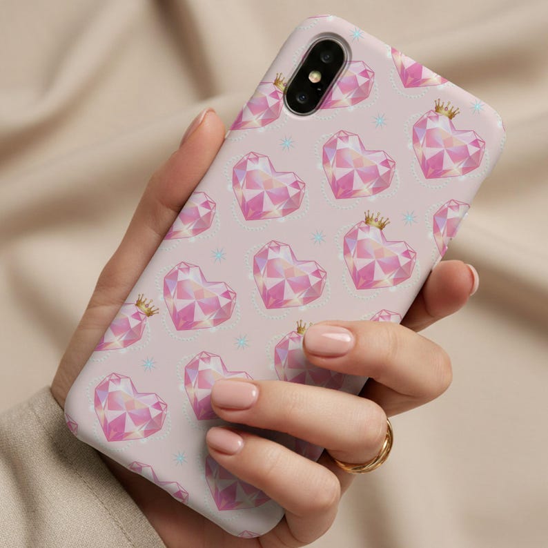 Pink Diamond Heart Digital Pattern, Crown and Pearls, Seamless Design ...