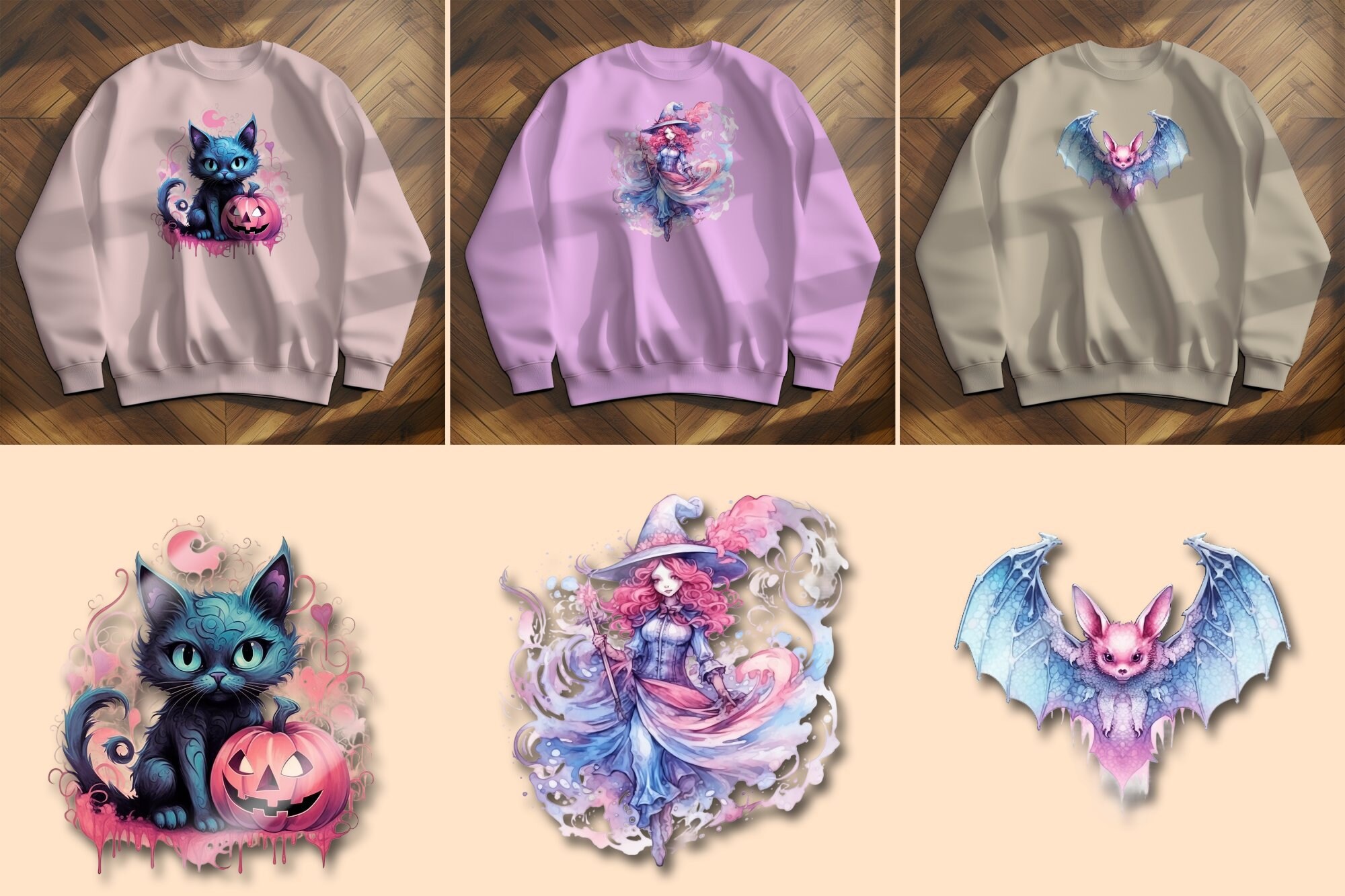 Pastel Halloween Clipart Set, Cute Skull Bat Spider, Digital Download ...