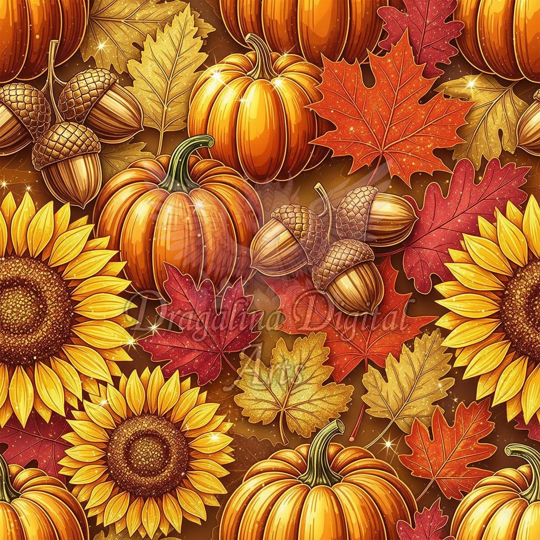Moody Autumn Harvest Seamless Pattern | Dark Fall Pumpkins and Berries ...