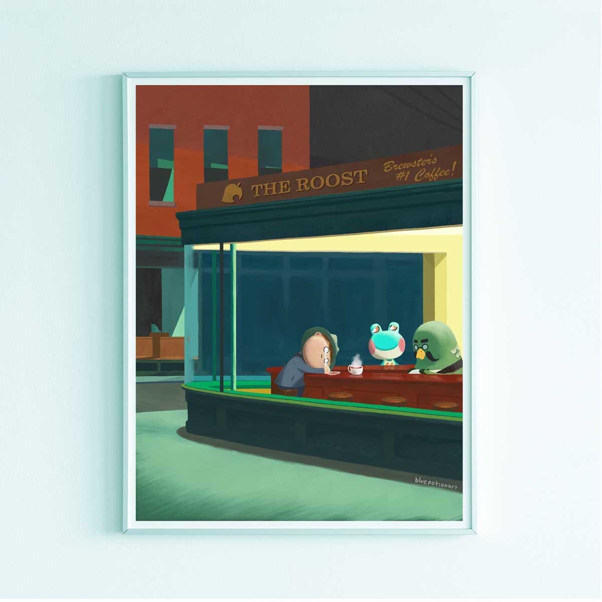 Hopper X the Roost Retro Print, Edward Hopper Parody, Brewster Wall Art ...