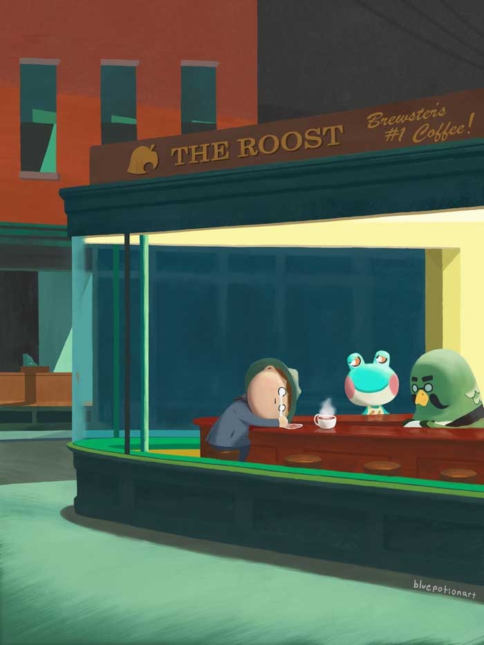 Hopper X the Roost Retro Print, Edward Hopper Parody, Brewster Wall Art ...