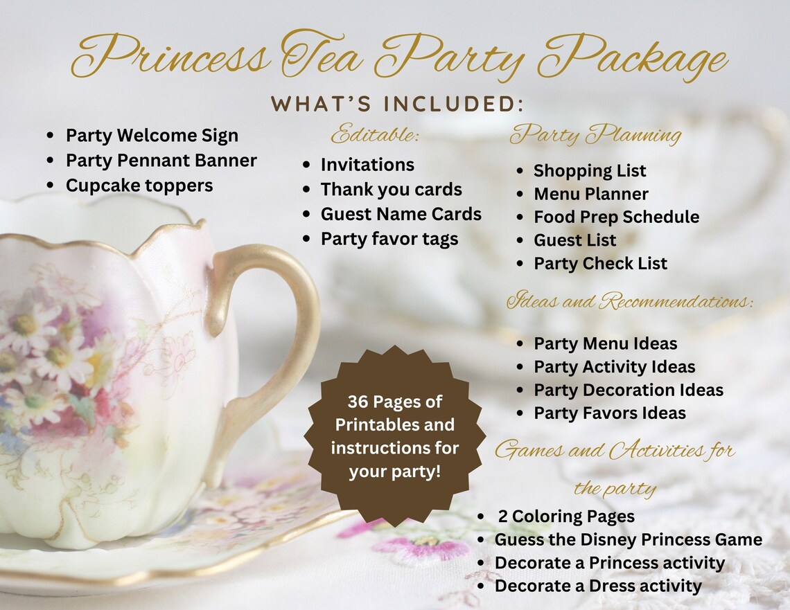Tea Party Package, Princess Tea Party Package, Princess Tea Party ...