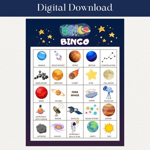 Space Bingo for Kids, Solar System Bingo, Outer Space Bingo, Space ...