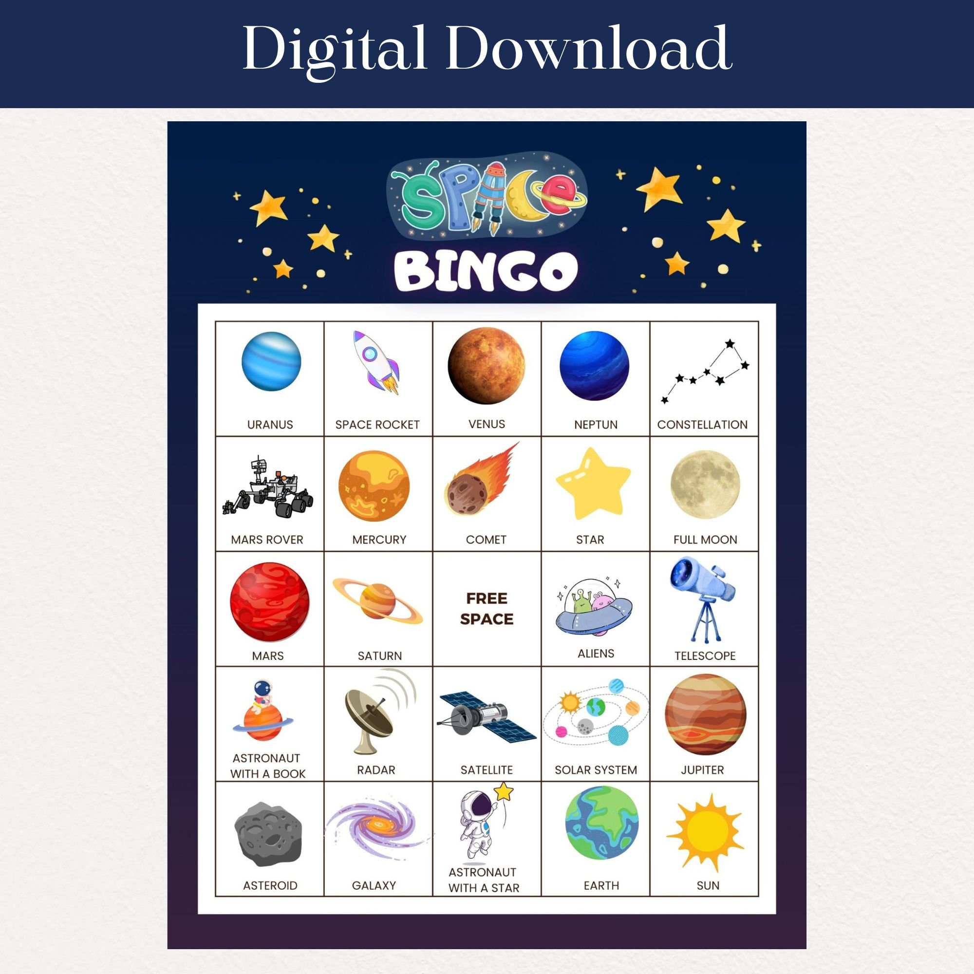 Space Bingo for Kids, Solar System Bingo, Outer Space Bingo, Space ...