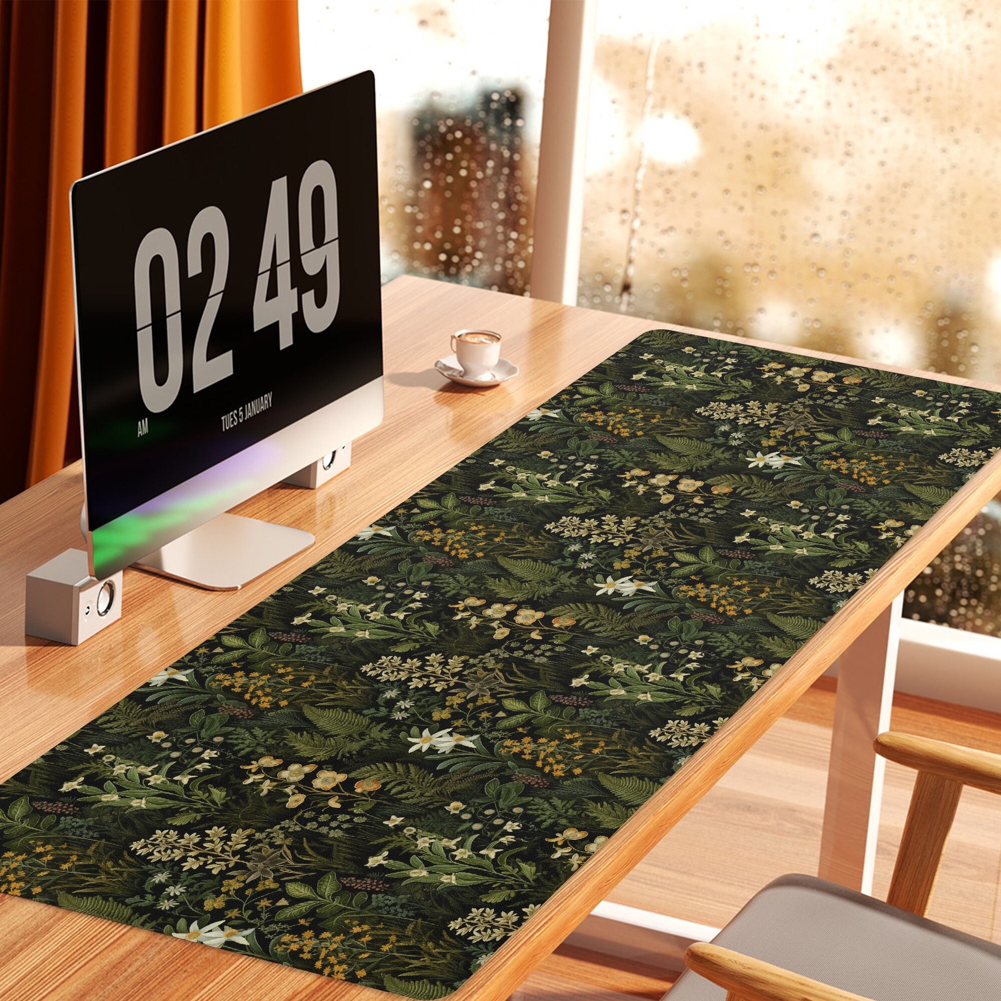 Dark Floral Desk Mat: Witchy Fern Mouse Pad, Black Academia Office ...