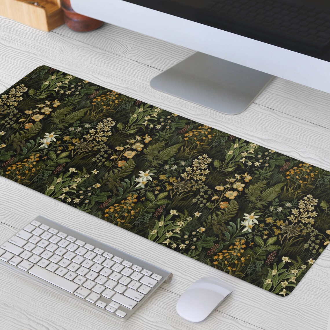 Dark Floral Desk Mat: Witchy Fern Mouse Pad, Black Academia Office ...