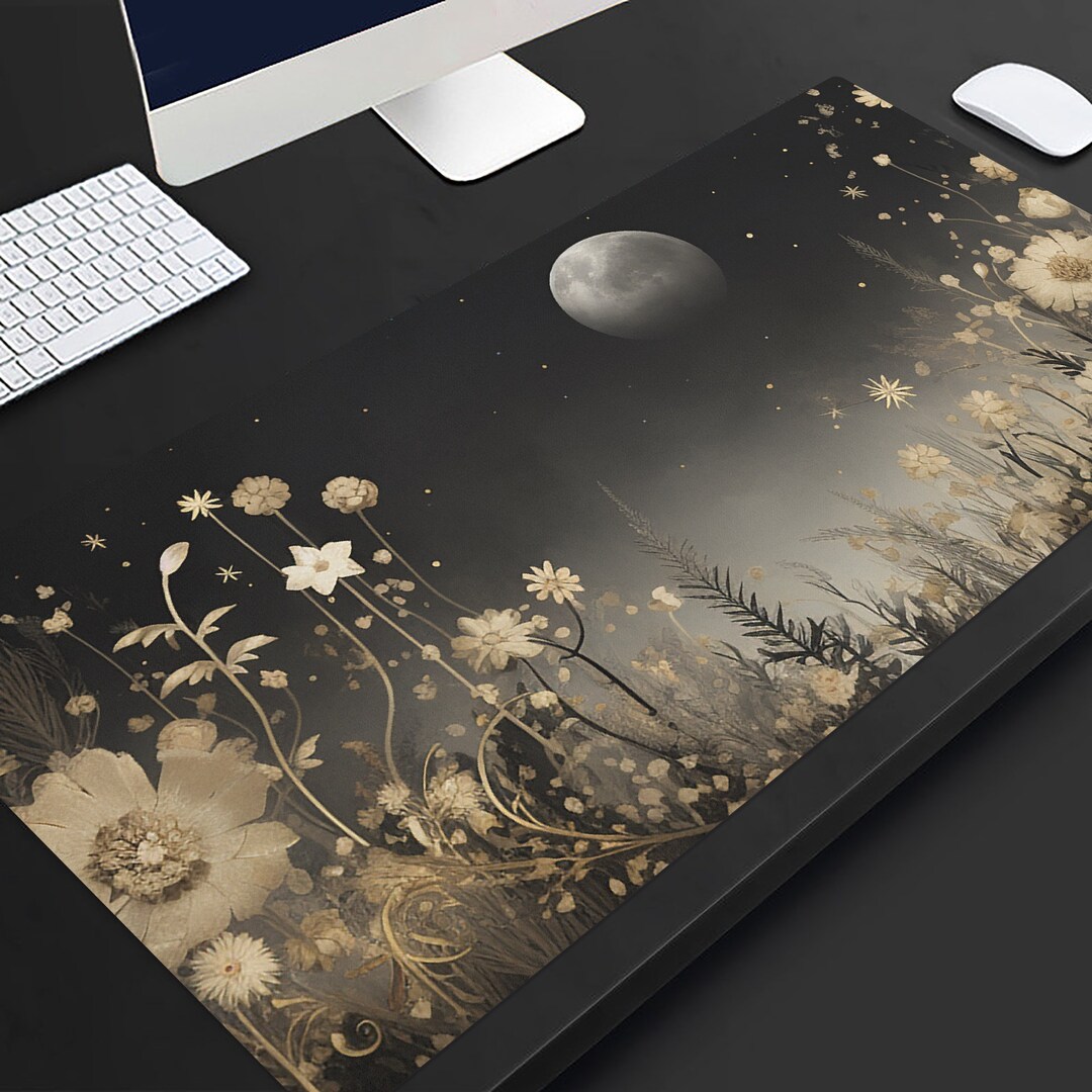 Dark Celestial Full Moon Desk Mat Black Aesthetic Mouse Pads Magical ...