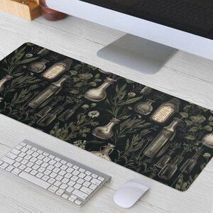 Dark Academia Desk Mat Black Aesthetic Mouse Pads Magical Forest Green ...