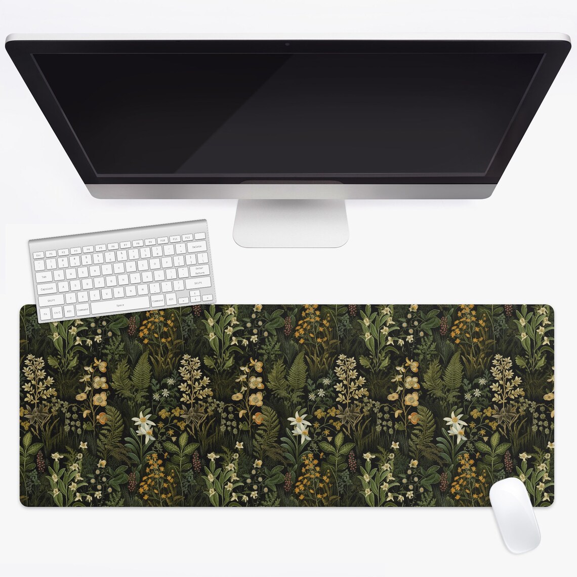 Dark Floral Desk Mat: Witchy Fern Mouse Pad, Black Academia Office ...