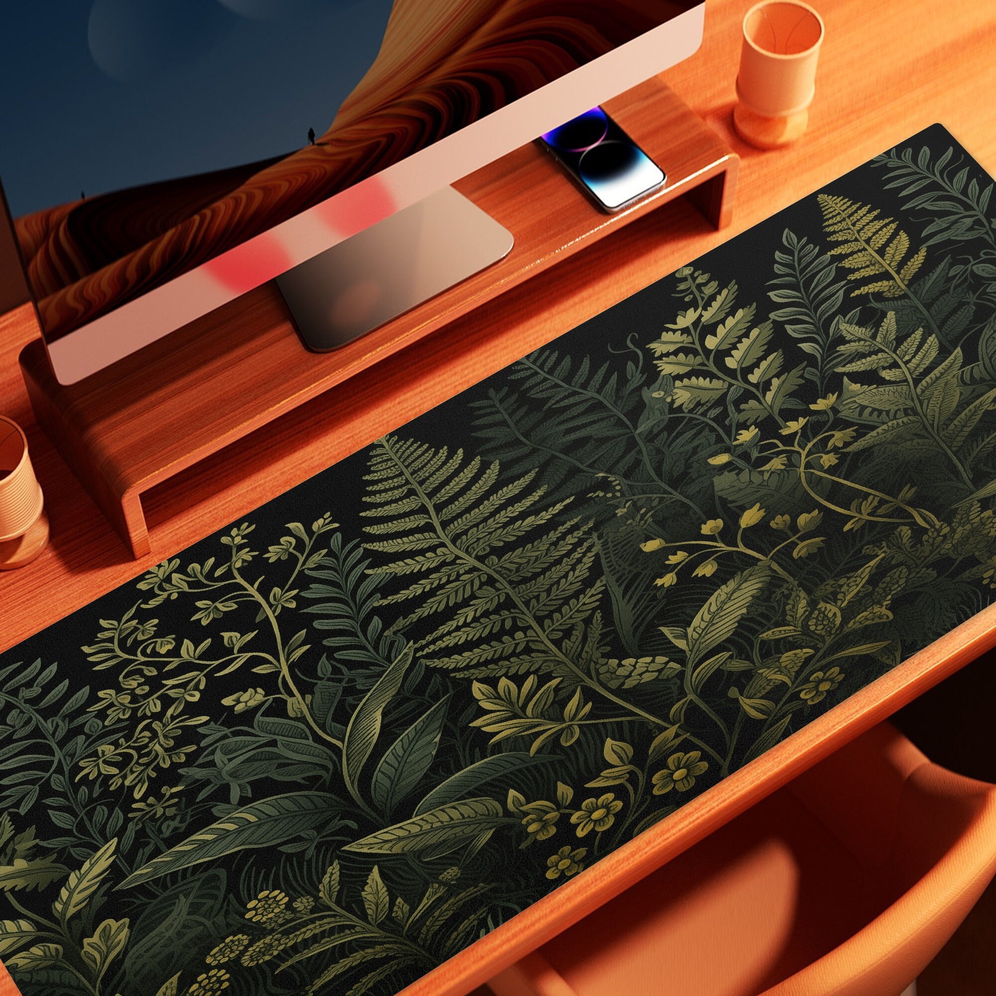 Dark Floral Fern Desk Mat: Witchy Goth Office Mousepad - Etsy