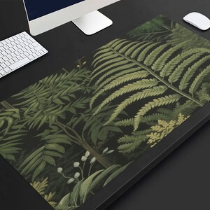 Dark Floral Fern Desk Mat Witchy Mouse Pad Black Aesthetic Forest Green ...