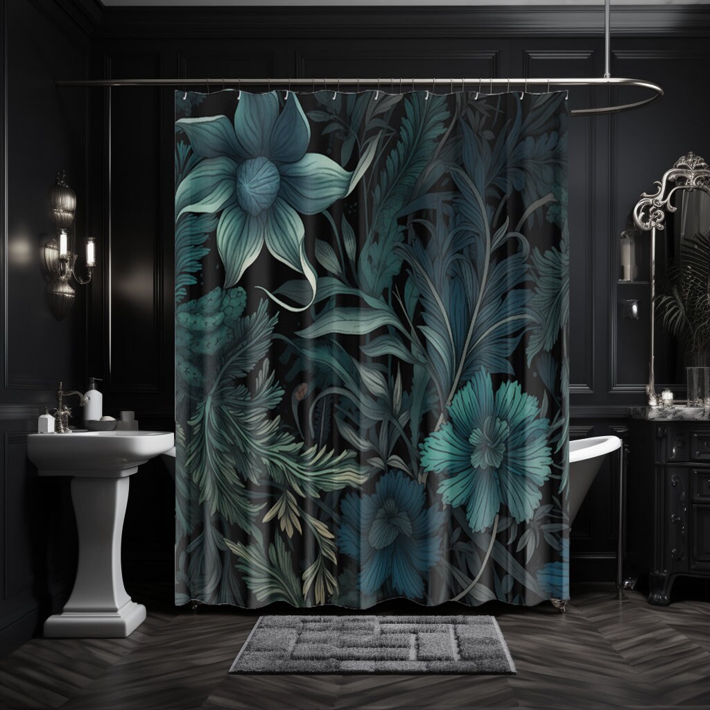 Dark Academia Cottagecore Shower Curtain Goblincore Vintage Blue ...