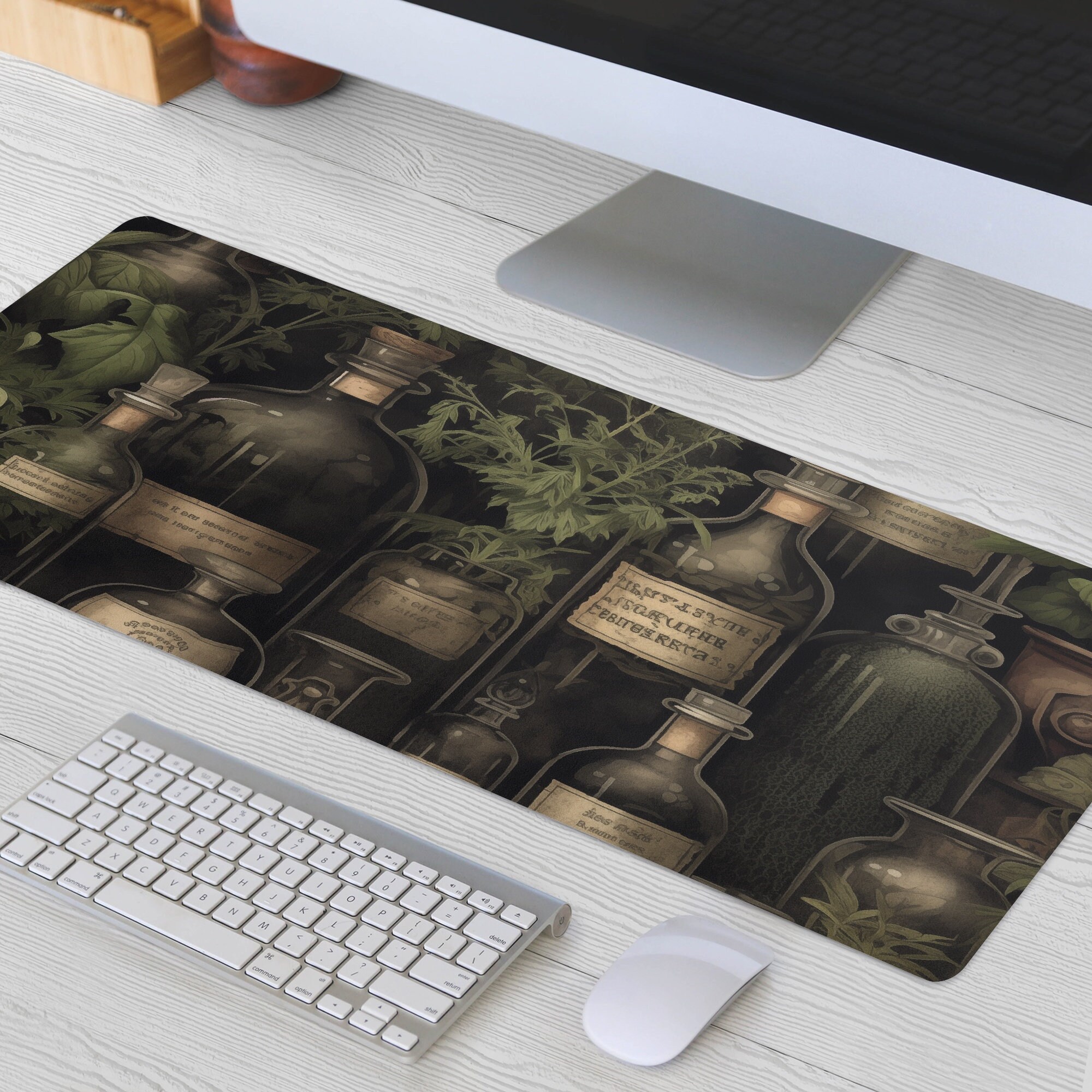 Dark Academia Desk Mat Black Aesthetic Mouse Pads Magical Forest Green ...