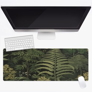 Dark Floral Fern Desk Mat Witchy Mouse Pad Black Aesthetic Forest Green ...